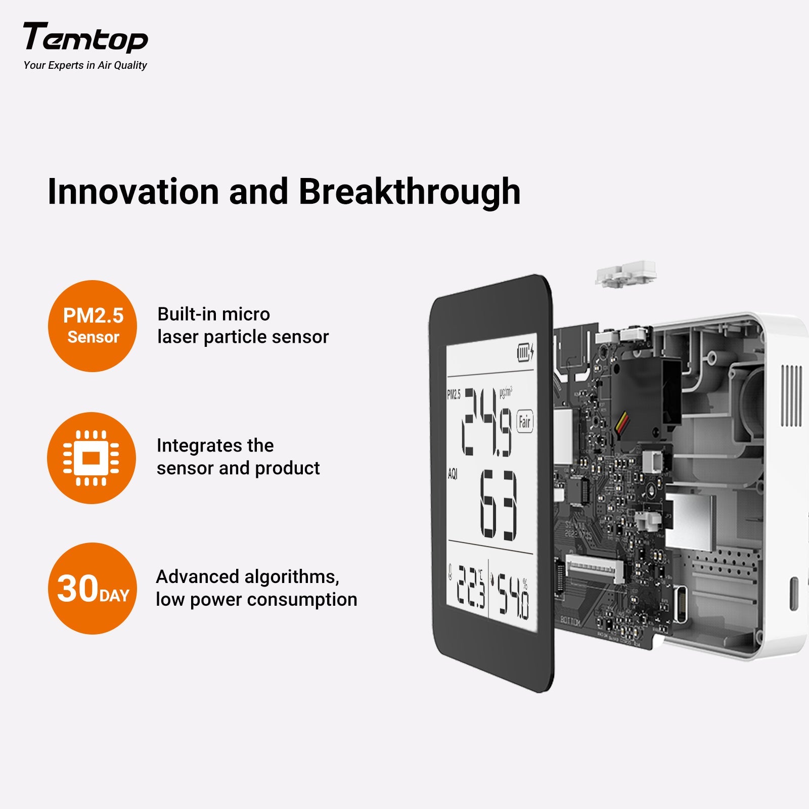 Temtop S1 Indoor Air Quality Meter Temperature & Humidity AQI PM2.5 Mo