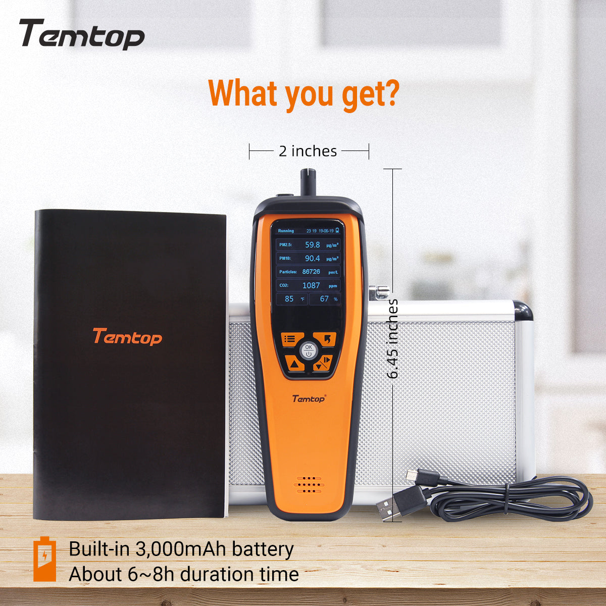 Temtop M2000C 2. CO2 air quality monitor for CO2 PM2.5 PM10 particles,
